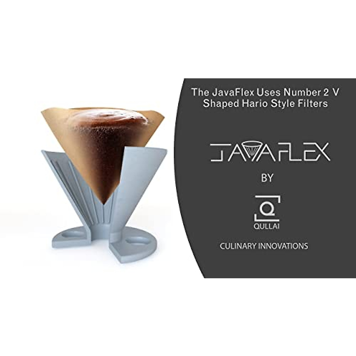 Qullai The Original JavaFlex Premium Foldable Silicone Pour Over Coffee Maker and Storage Pouch. Uses #2 V60 Cone Coffee Filters
