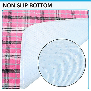 ESGPET Washable Pee Pads for Dogs - Pink Plaid 18”x24” 8Pcs, Non-Slip Reusable Whelping Pad for Puppy Training, Super Absorbent & Odor Controlling Dog Potty Pads for Playpen Crate Bed Floor Protector