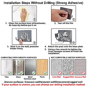 Shower Head Holder All Metal Strong Adhesive and Drilling Screws Two Installation Methods, Adjustable Handheld Shower Head Mount,Stainless Steel Hand held Showerhead Wand bracket
