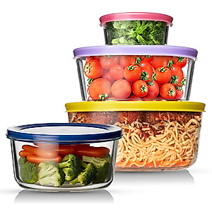 Razab 12 Pc Glass Food Storage Container Set with Lids 7, 4, 2 &1 Cup Round Meal Prep, Secure Lid Containers for Lunch & Leftover Ideal for Baking, Storing BPA Free Leak Proof Oven & Dishwasher Safe