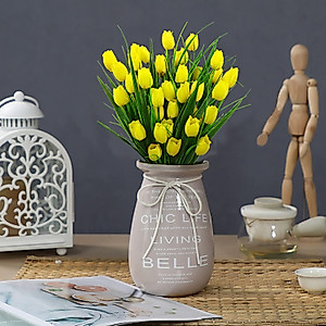 Guagb 8 Bundles Outdoor Artificial Tulips Fake Flowers UV Resistant Faux Plastic Greenery Shrubs Plants for Home Outside Garden Porch Window Farmhouse Decor (Yellow)
