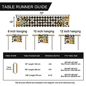 Seliem Spring Bee Gnome Table Runner, Honey Black White Buffalo Plaid Check Home Kitchen Dining Decor, Summer Seasonal Farmhouse Daisy Decorations Indoor Outdoor Anniversary Party Supply 13 x 72 Inch