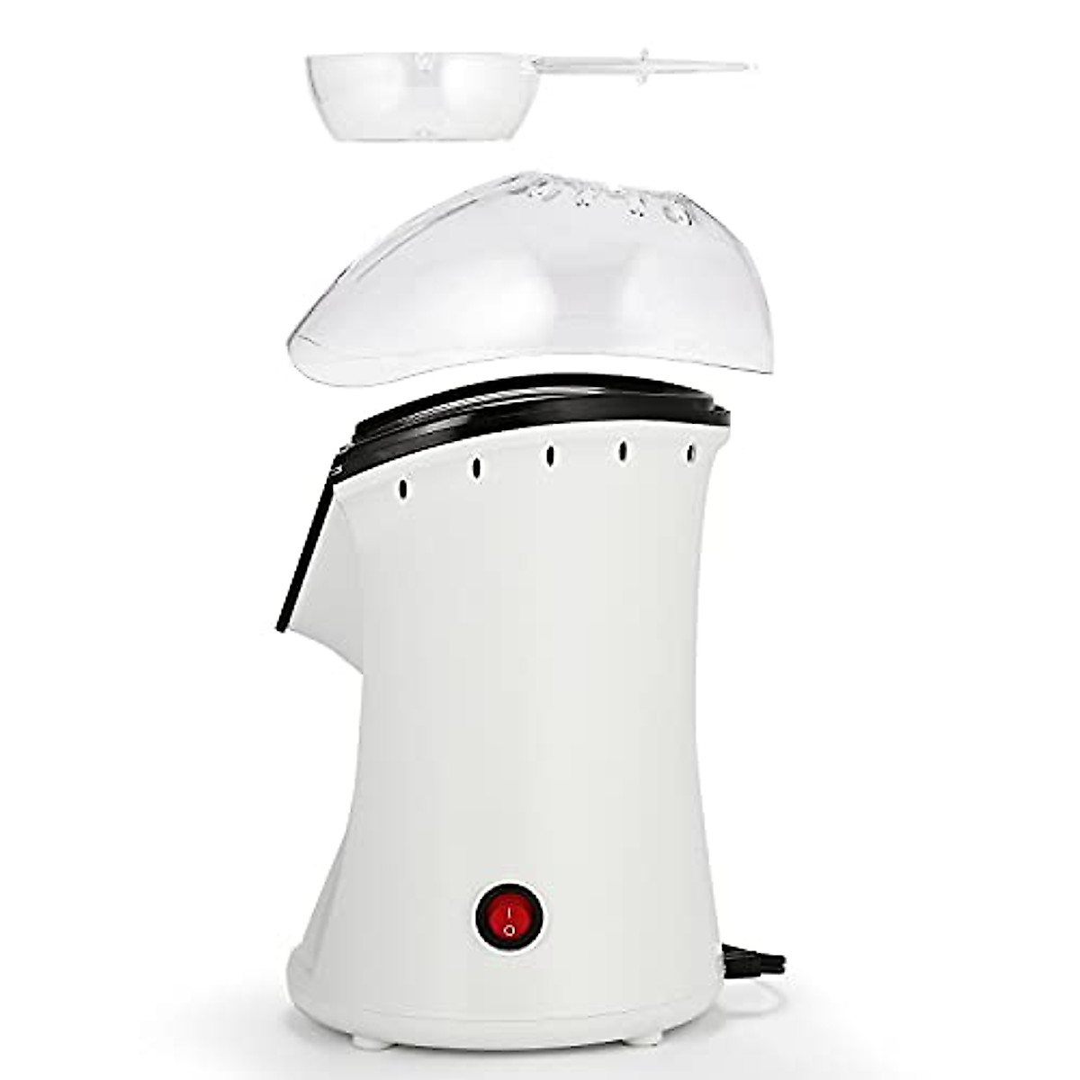 Nictemaw Hot Air Popcorn Popper, 4 Cup, 1200W Electric Popcorn Machine with Measuring Cup and Removable Top Cover, 3 Minutes Quick Popcorn Maker for Home Use, White