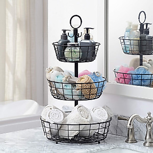 SunnyPoint Countertop French Country 3 Tier Wire Basket Stand For Storing & Organizing, Eggs, And More (3 Tier, Black)