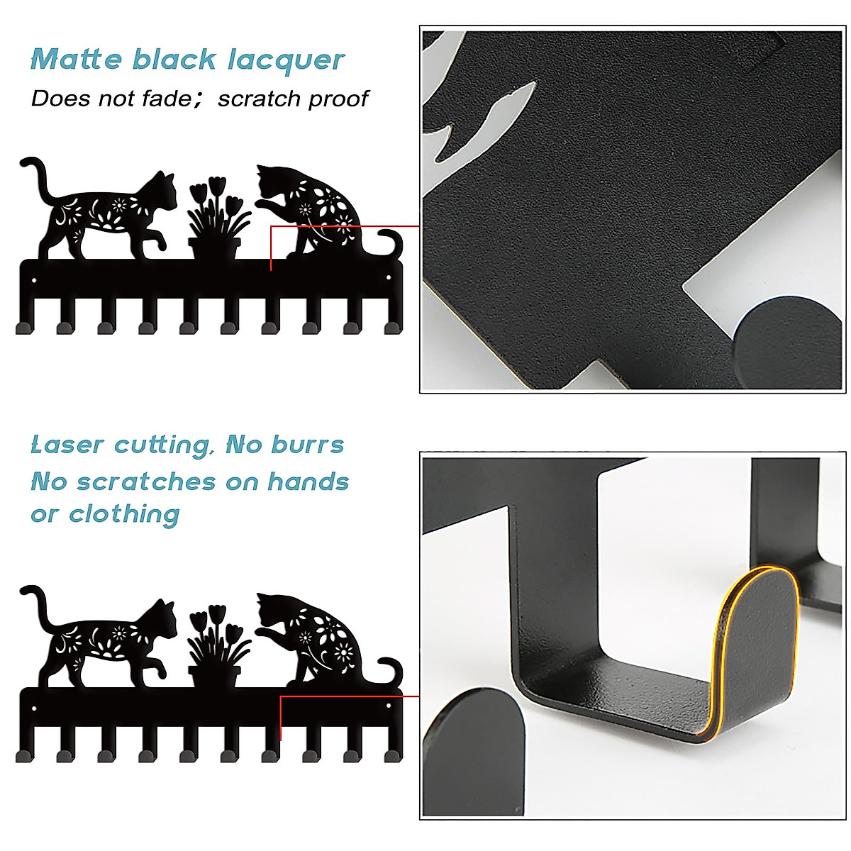 SUPERDANT Cats Metal Key Holder Cat Flower Decorative 10 Hook Key Rack Organizer Wall Mounted Entryway Key Belt Umbrella Hooks Personalized Key Hanger for Wall Front Door Gift for Cat Lovers