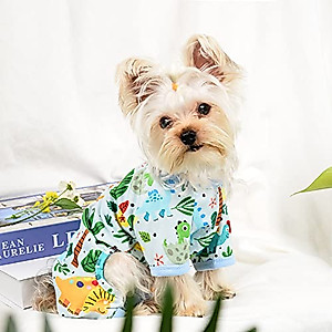 Dog Pajamas for Small Dogs Girl Boy Puppy Pjs Summer Pet Onesies for Chihuahua Yorkie Teacup Cute Soft Material Stretch Able Cat Clothes Outfit Apparel Doggy Jumpsuit (Small, Dinosaur)