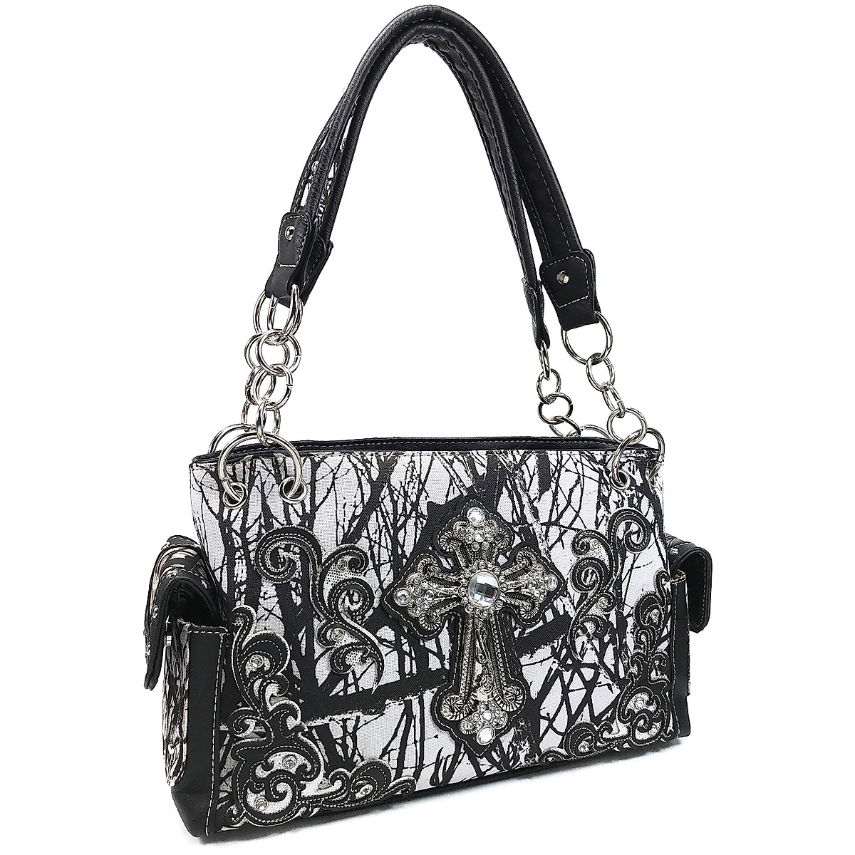 Zelris Camouflage Shine Glow Cross Women Conceal Carry Handbag with Wallet Set (Black)
