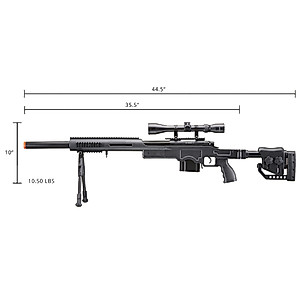 WF 410 High FPS Airsoft M24 Bolt Action Tri Rail Airsoft Rifle with Scope & Bipod - Black