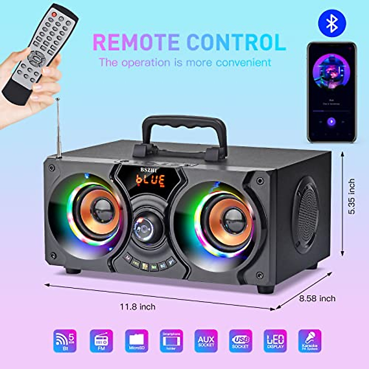 Portable Bluetooth Speaker with Lights,Transparent Wireless Bluetooth Speaker,5.0 Portable Bluetooth Speaker with LED Light, Perfect Mini Speaker for Shower, Room, Bike, Car (Brown)