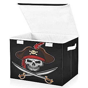 innewgogo Pirates Skull Storage Bins with Lids for Organizing Closet Organizers with Handles Oxford Cloth Storage Cube Box for Car