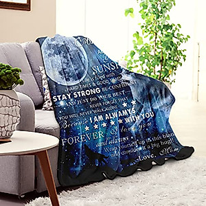 Son Gifts Blanket from Mom, to My Amazing Son Blanket 50" x 60" Birthday Gifts for Son, Ultra-Soft Fleece Moon Wolf Throw Blanket for Son Couch Sofa Travel, Best Graduation Gift Ideas