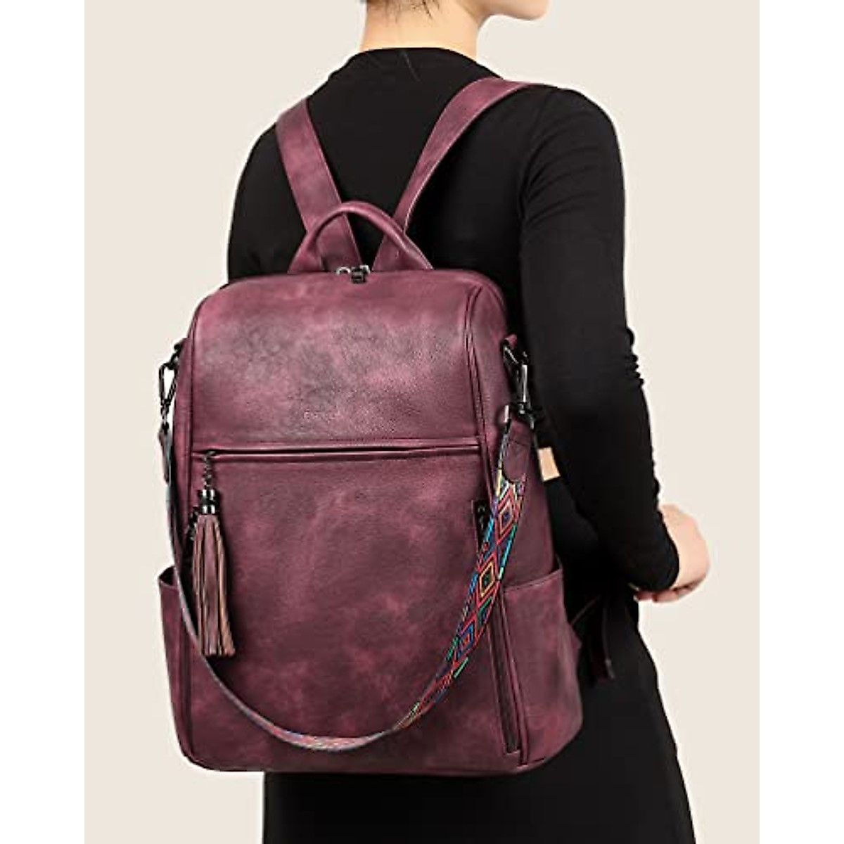 FADEON Laptop Backpack Purse for Women Large Designer PU Leather Laptop Bag, Ladies Computer Shoulder Bags