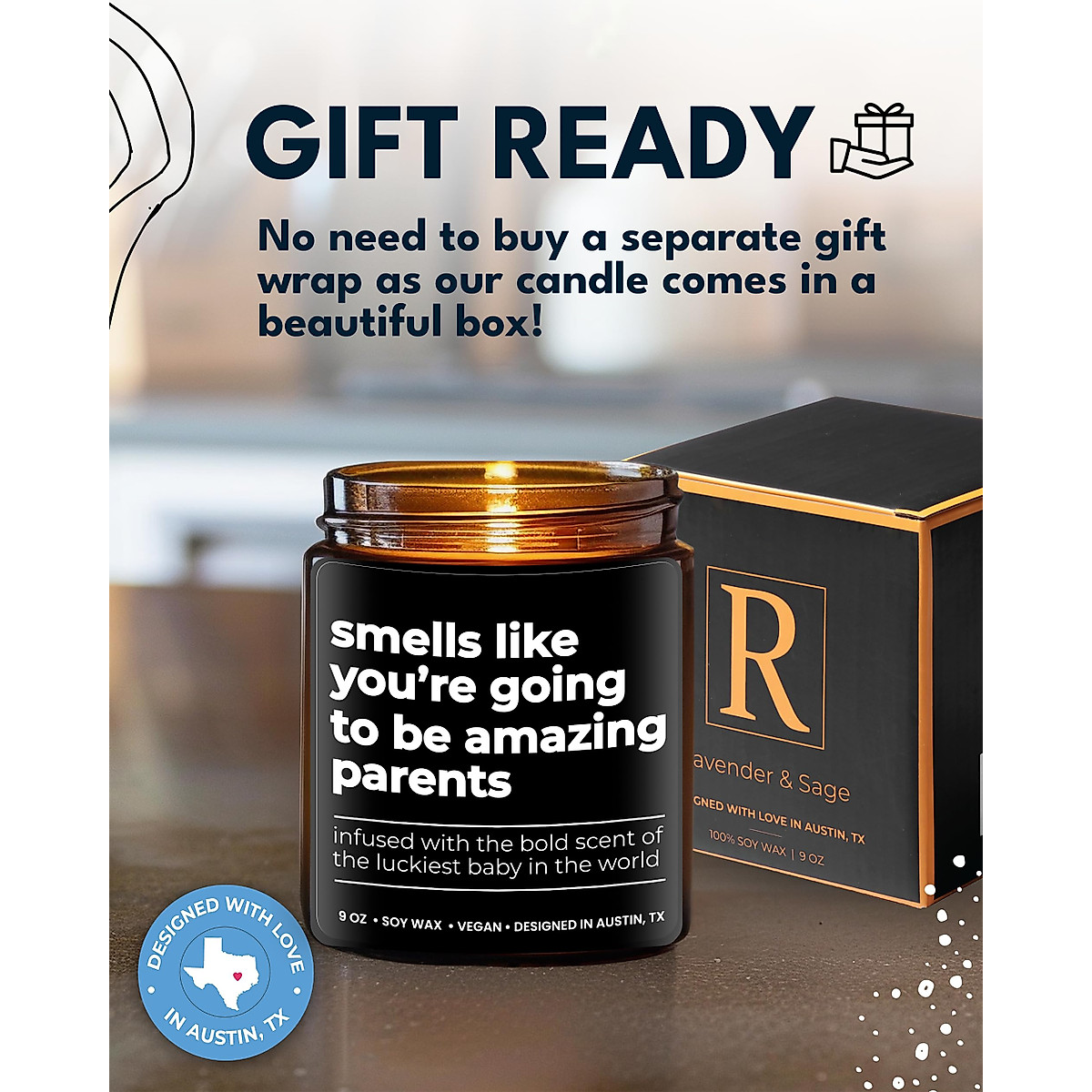 Amazing Parents Candle, Unique Gifts for New Parents for Mother's Day & Father's Day, New Parents Gifts for Couples, Gender Reveal Gifts for Parents to Be, Mom and Dad Gifts for New Parents