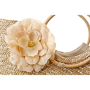 HBJE Beach Bags Women Totes Bags Handmade Knitting Large Straw Ladies Handbags Summer Flowers Rattan Woven Bag Purses,Beige