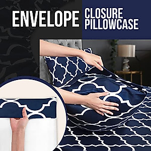 Utopia Bedding Queen Sheet Set, Soft Microfiber 4 Piece Bed Sheets with 16" Deep Pocket - Easy Care Brushed Microfiber (Quatrefoil - Navy)