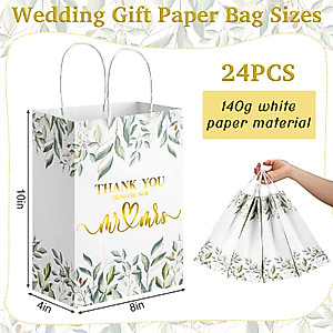 24 Pcs Thank You Wedding Gift Bags Bulk Wedding Paper Gift Bag with Handles Thank You Paper Bags Wedding Welcome Bags Wedding Favor Bags for Guests Bridal Shower Gifts Wedding Favors, 8 x 4 x 10 Inch