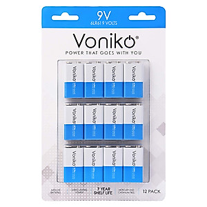 Voniko 9V Batteries - Alkaline 9V Battery 12 Pack - Ultra Long Lasting with a 7-Year Shelf Life