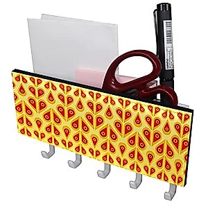 Peacock Tail Symbol Pattern Rack Organizer with 5 Hooks Wall Bathroom Kitchen Shelf Rack Multifunctional Storage Shelf