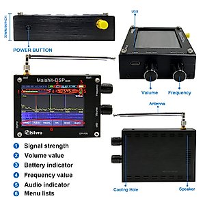 1.10d 3.5" 50KHz-2GHz DSP SDR Receiver Malahit DSP SDR Receiver, Upgrade Version Malahit SDR Shortwave Radio Receiver Malachite DSP SDR Receiver, 3600mAh Battery, Aluminum Alloy with Cooling Hole