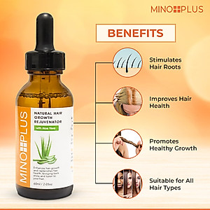 Mino Plus Natural Hair Growth Serum - 60ml / 2fl oz – For Longer, Stronger Thicker, Fuller Hair - Formulated to Prevent Hair Loss, Hair Fall, with Aloe Vera