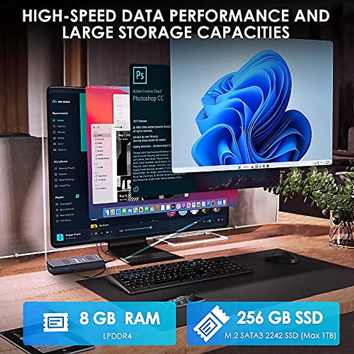ALADAWN PC Stick Windows 11 Pro,Mini PC Stick Intel Celeron N4020(Up to 2.8GHz),Portable Computer 8GB DDR4 256GB SSD Support M.2 SATA 3,Gigabit Ethernet,WiFi,BT 4.2,USB 3.0