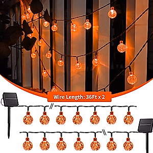 Solar Christmas String Lights Outdoor Waterproof, 2 Pack 60 LED 36.5 FT Each, Crystal Globe Lights with 8 Lighting Modes, Solar Powered Patio Lights for Garden Yard Porch Wedding Party Decor (Orange)