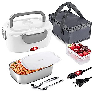 COCOBELA Electric Lunch Box Food Heater, Heated Lunch Boxes for Adults Car Truck Home, 60W Portable Food Warmer Leak Proof, 1.5L Removable Stainless Steel Container, 110V/12V/24V