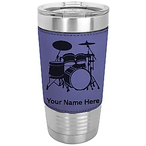 LaserGram 20oz Vacuum Insulated Tumbler Mug, Drum Set, Personalized Engraving Included (Faux Leather, Dark Purple)