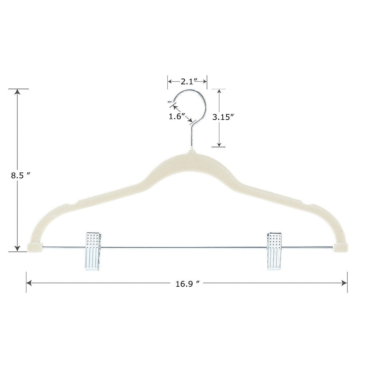 24 Pack Velvet Pants Skirt Hangers with Adjustable Clips,16.7-Inch Clothes Hanger Set for Suit Felt Coat Dress, Premium Non Slip Heavy Duty Space Saving Slim Clothing (Ivory)