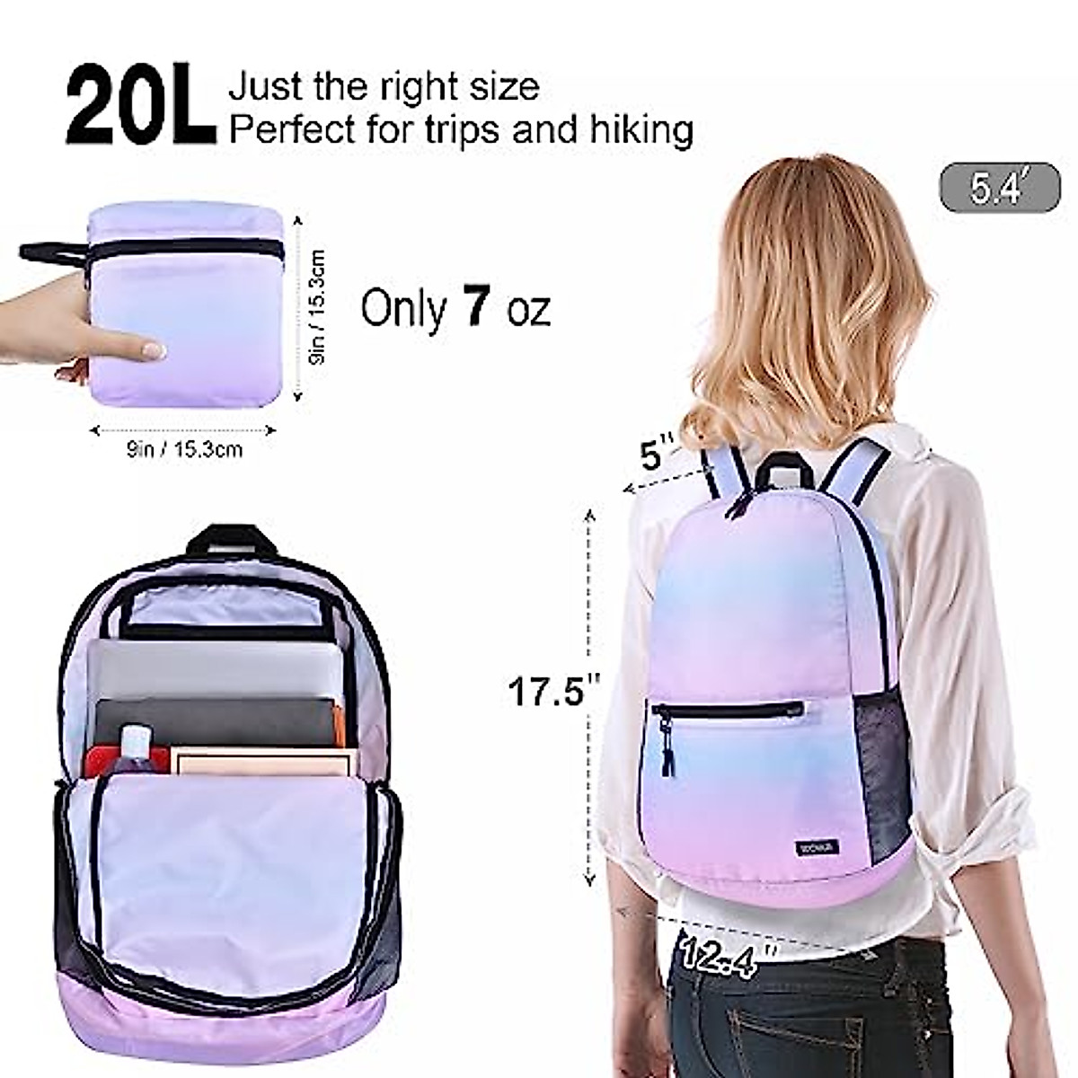 Wolka Packable Hiking Backpack 20L Ultralight for Women/Man,Small Waterproof Traveling Daypack for Park/Camping/Outdoor/Stadium