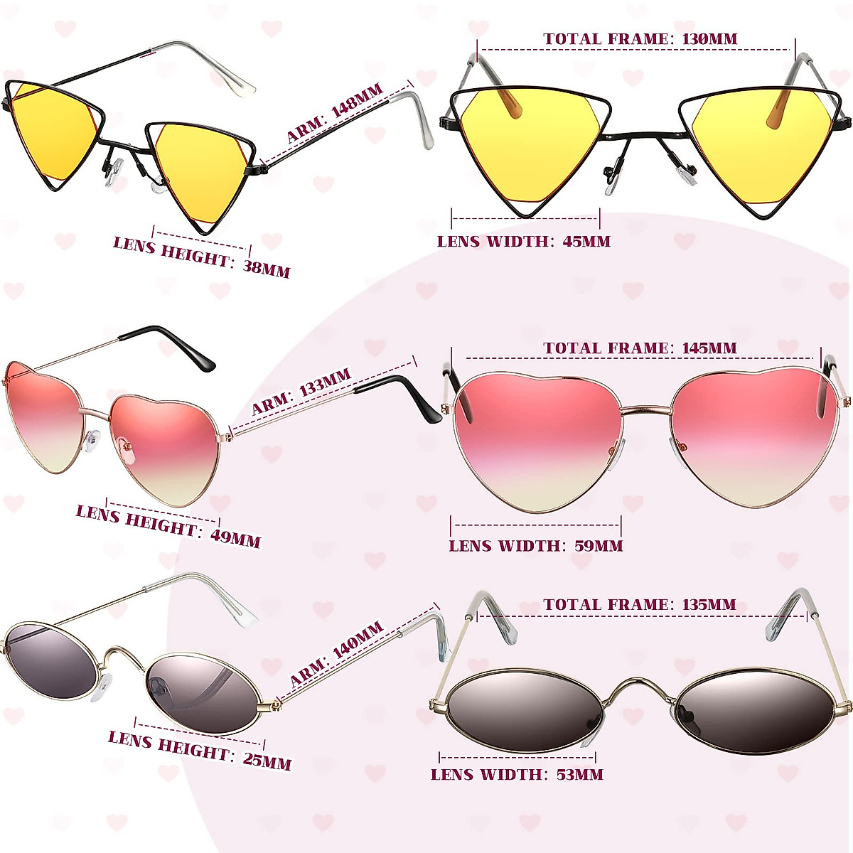 Juinte 8Pcs Irregular Sunglasses Set Heart Sunglasses Flame Cloud Butterfly Star Rimless Sunglasses Party Favors (Vibrant Style)