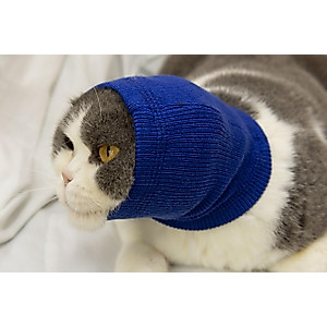 DDFS 2 Pack Cat No Flap Ear Wrap, Hoodie Anxiety Pet Earmuffs No Flap Ear Wrap Cat Small in Bath - Blue+Grey S