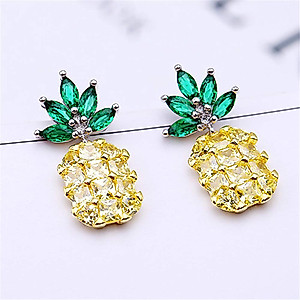 Light Weight Pineapple Watermelon Crystal Stud Earrings for Women Girls Cute Hawaiian Vacation Beach Party Dangle Drop Fruit Earring (Pineapple 2)