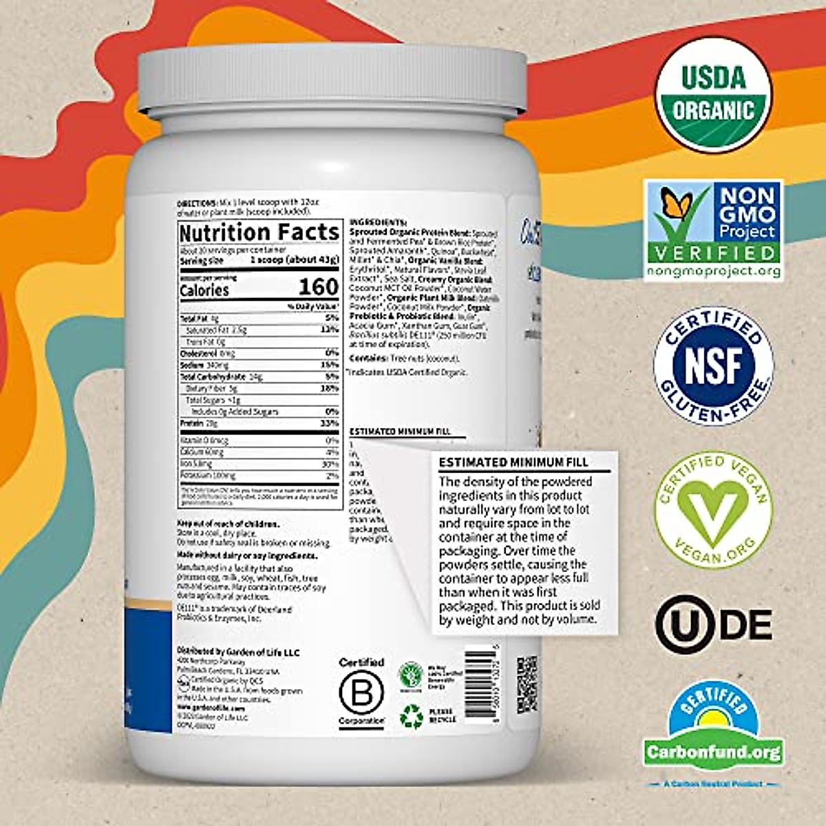 Garden of Life Creamy Vanilla Cookie Protein Powder + Oatmilk 20g Organic Vegan Plant Based Protein, Coconut Water, MCTs, Sprouted Grains, Prebiotics, Probiotics – Non-GMO, Gluten-Free, 1.90 LB