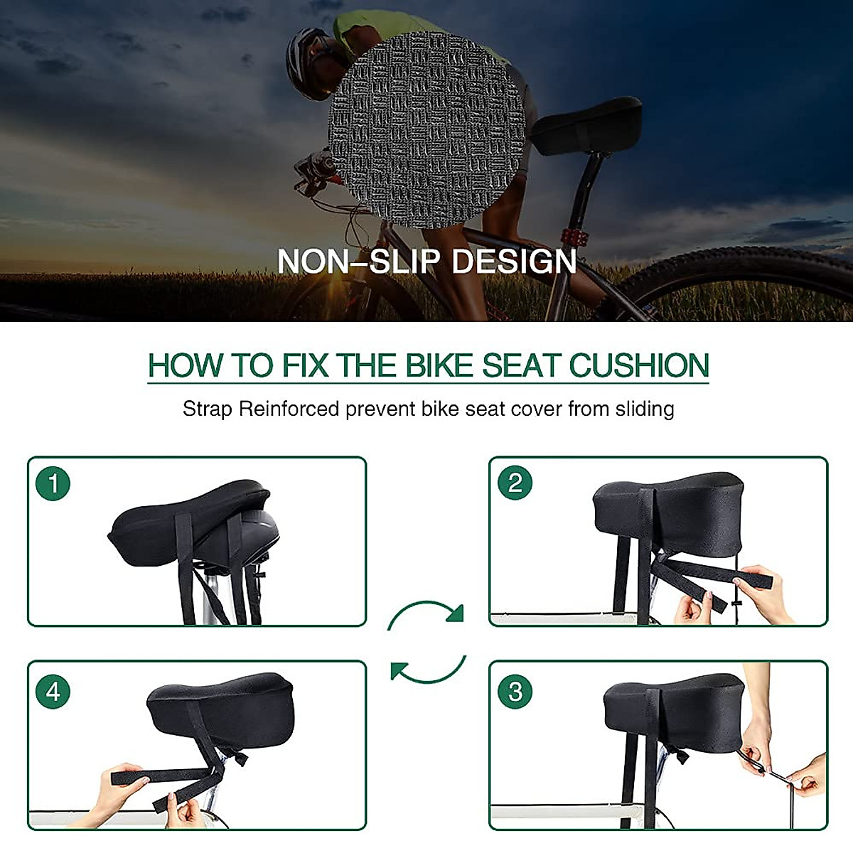 ANZOME Bike Seat Cushion, Wide Gel Bike Seat Cover & Extra Soft Gel Bike Seat Cushion for Women Men Everyone, Fits Spin, Stationary, Cruiser Bikes, Indoor Cycling(Waterproof Case Included)