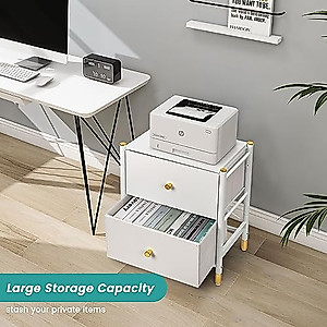 FLYJOE 2 Drawer Nightstands for Bedroom - Small Bedside Dresser with PU Leather Front Bins- Stylish End Table and Night Stand Furniture - Perfect for Closet, Bedroom, White