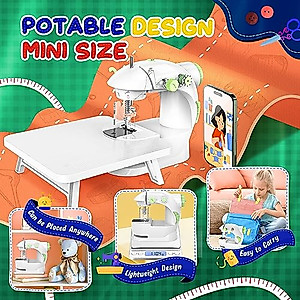 Mini Sewing Machine with 123 Pcs Sewing Kit for Beginners, Dual Speed Portable Sewing Machine with Light and Finger Guard, Electric Sewing Machine Suitable for Household, Travel, Kids, Adults, DIY