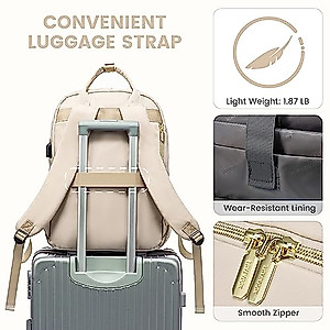 LOVEVOOK Laptop Backpack Women Teacher Backpack,15.6 Inch Laptop Bag with USB Port,Waterproof Daypack for Work Travel Antiquewhite