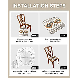 Vograud Seat Covers for Dining Room Chairs, Southwest Native American Tribal Totem Boho Fitted Stretch Jacquard Chair Seat Covers, Removable Washable Kitchen Dining Chair Slipcovers Protector Set