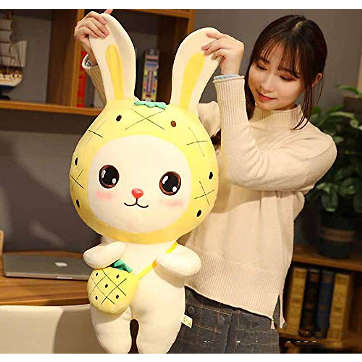 Bunny Plush Cute Strawberry Bunny Stuffed Animal 12inch,Pink Bunny Pillow,Strawberry Rabbit with Backpack,Soft Bunny Doll for Boys and Girls