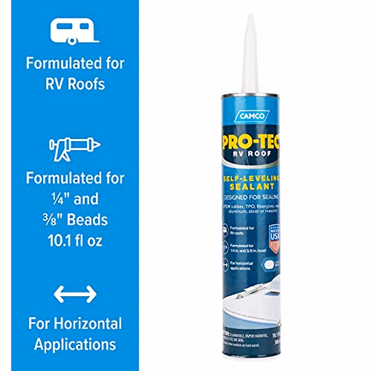 Camco Self-Leveling RV Roof Sealant | Creates a Strong Seal Along Your RV's Roof Edges, Vent Pipes & Air Vents | Easy to Apply | for Horizontal Applications (41464), White