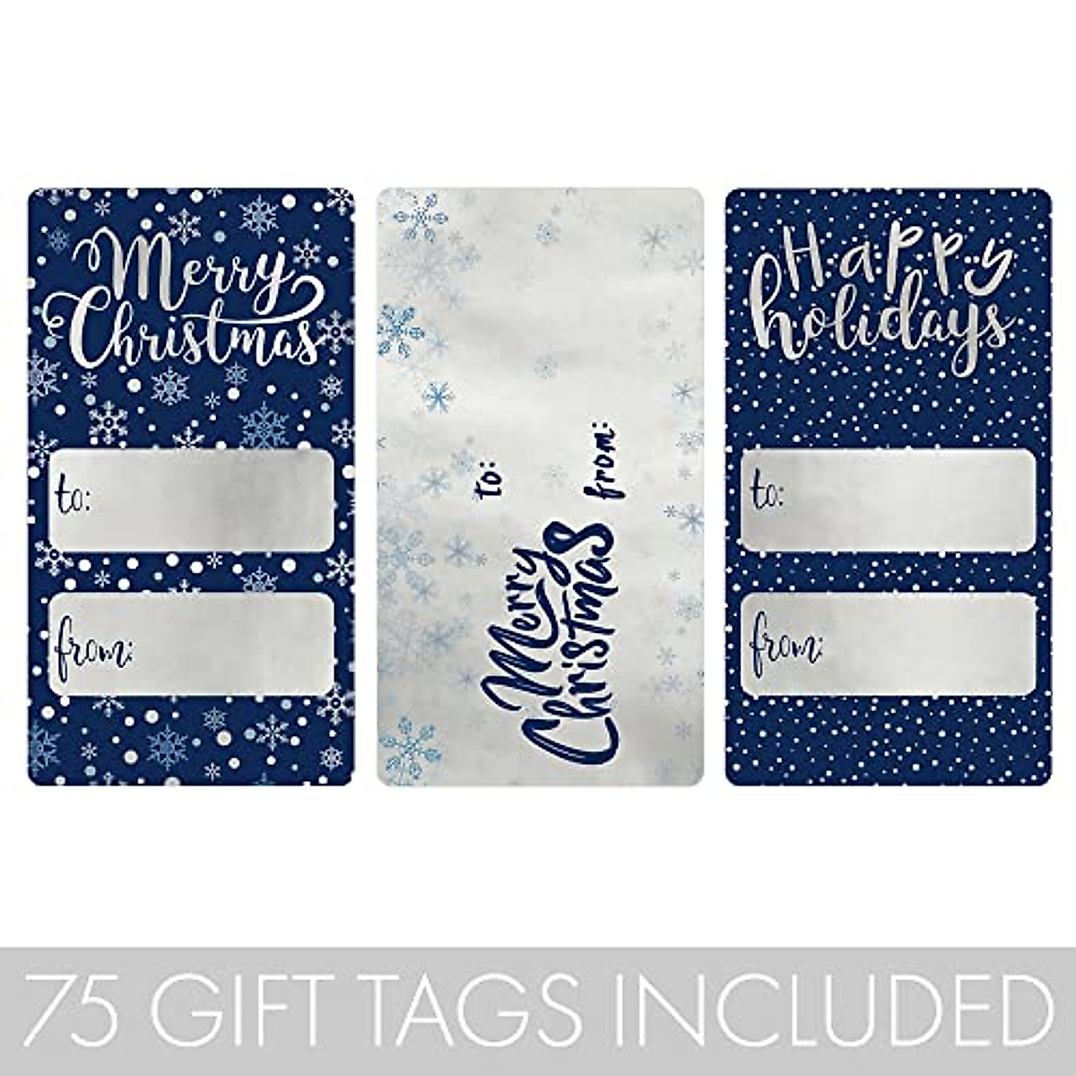 Blue and Silver Foil Christmas Snowflake Holiday Peel and Stick Gift Tag Labels - 75 Stickers