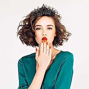 CAVETEE Black Crown for Women Gothic Crown Headpiece Halloween Decorations Birthday Tiara Vintage Rhinestones Black Baroque Queen Crown Wedding Bridal Crown Black Tiaras and Crowns for Women Girls