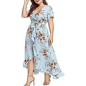 Milumia Plus Size Women Empire Waist Asymmetrical High Low Bohemian Maxi Dress Blue X-Large Plus