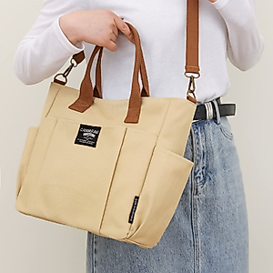 Tote Bag for Women Crossbody Canvas Tote Bag Traveler Handbag Zipper Canvas Tote Bag (khaki)
