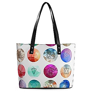 Womens Handbag Geometric Patterns Icons Leather Tote Bag Top Handle Satchel Bags For Lady