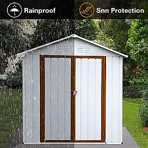 Ampela Outdoor Storage Shed, Metal Outside Sheds with Apex Roof Galvanized Steel for Backyard, Patio, Lawn, Tool Shed with Lockable Door for Trash Can, Bike, Lawnmower, 4x6 FT,Yellow+White