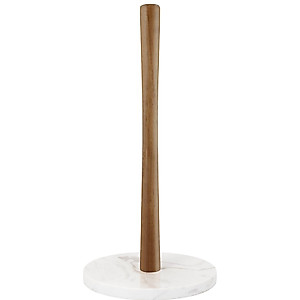 Buruis Wood Paper Towel Holder, Marble Base Modern Decorative Countertop Standing Rolls Holder for Kitchen, Toilet, Pantry and Bathroom (Marble Base White)