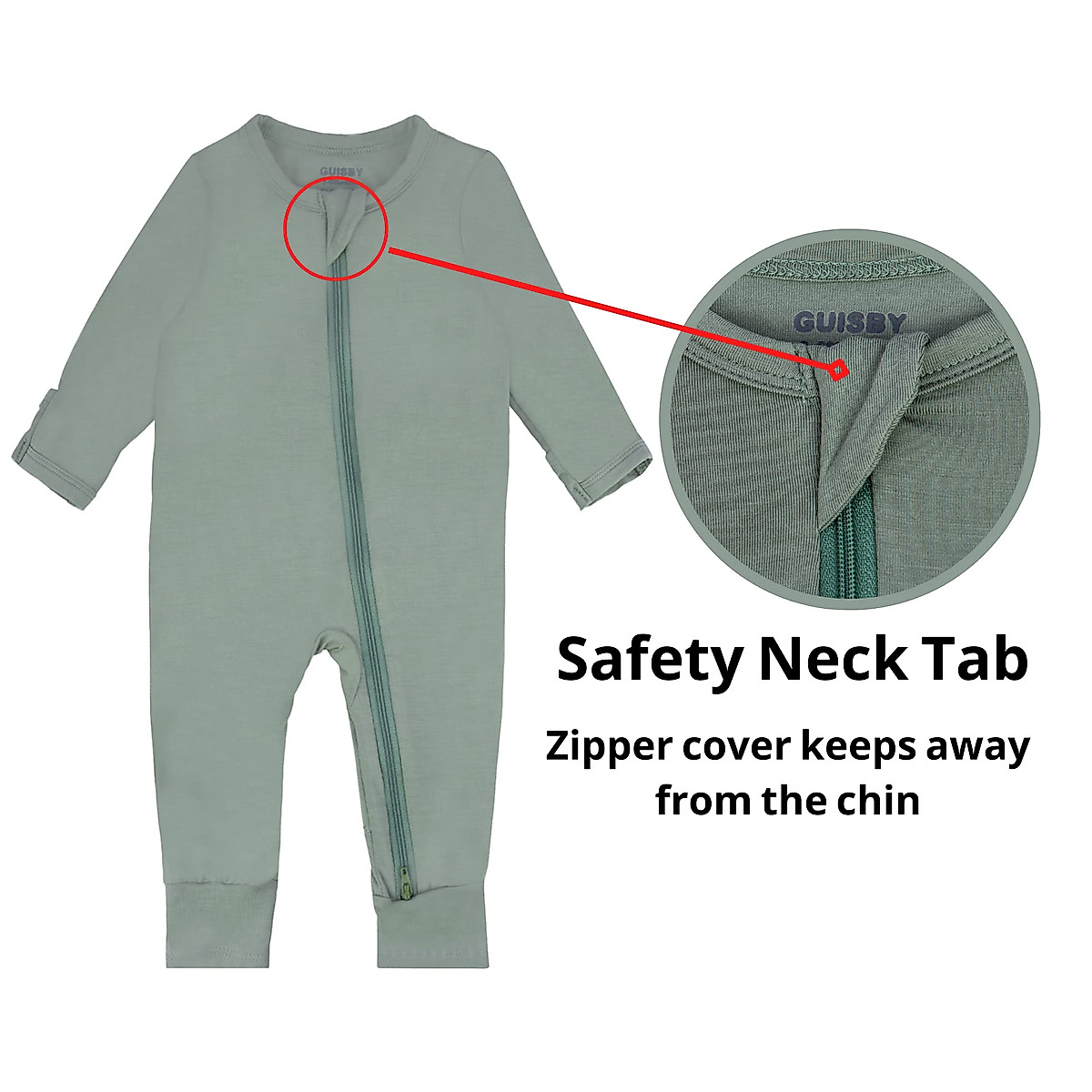 GUISBY Baby Footless Pajamas with Mittens Cuffs, Soft Rayon Double Zippers 3 Piece Sets 18-24 Months