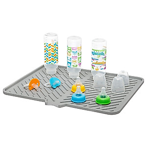 Luxet Silicone Dish Drying Mat with Built-in Drain Lip - Hygienic Drying Pad - Sturdy Compact Easy to Clean Tray Protects Surfaces Prevents Water Build Up -16.5 x 13 Inches (grey)